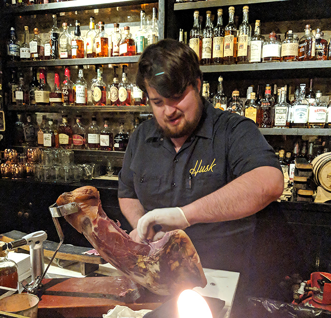 Craftsmanship in action&mdash;watching Husk's staff hand-slice country ham is like seeing Michelangelo chip away at marble, only with more delicious results.