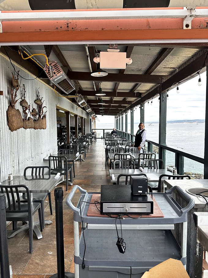 The covered patio offers al fresco dining where the Pacific provides both the view and the soundtrack to your meal.