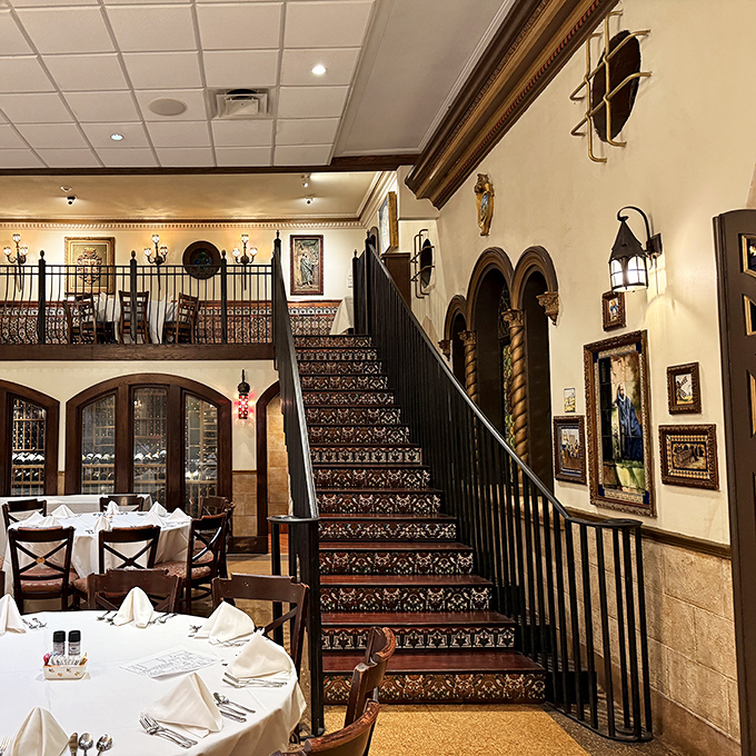 These ornate stairs don't just lead to another dining room&mdash;they transport you deeper into the Columbia's storied history with every decorative step.