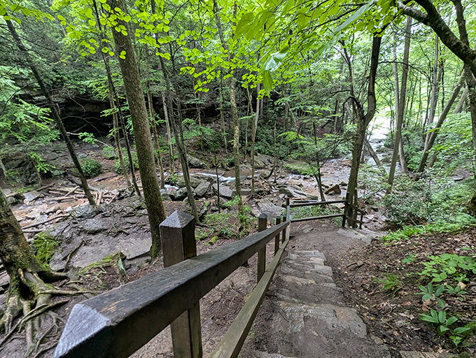 The stairway to waterfall heaven. These rustic steps lead visitors down to one of Pennsylvania's most photogenic natural wonders.