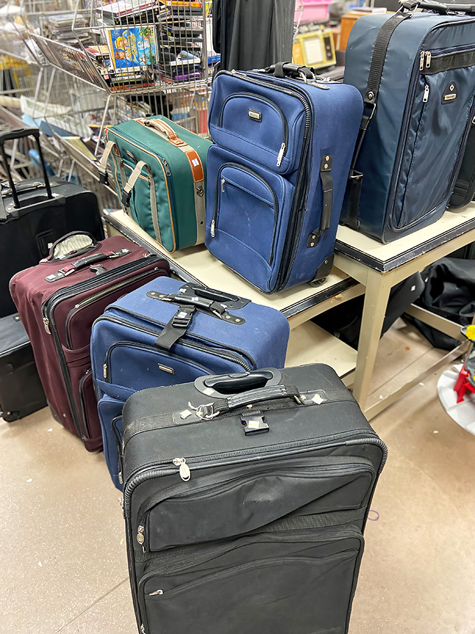 Luggage with stories to tell, waiting for your next adventure. These bags have probably seen more interesting places than most travel influencers' Instagram feeds.