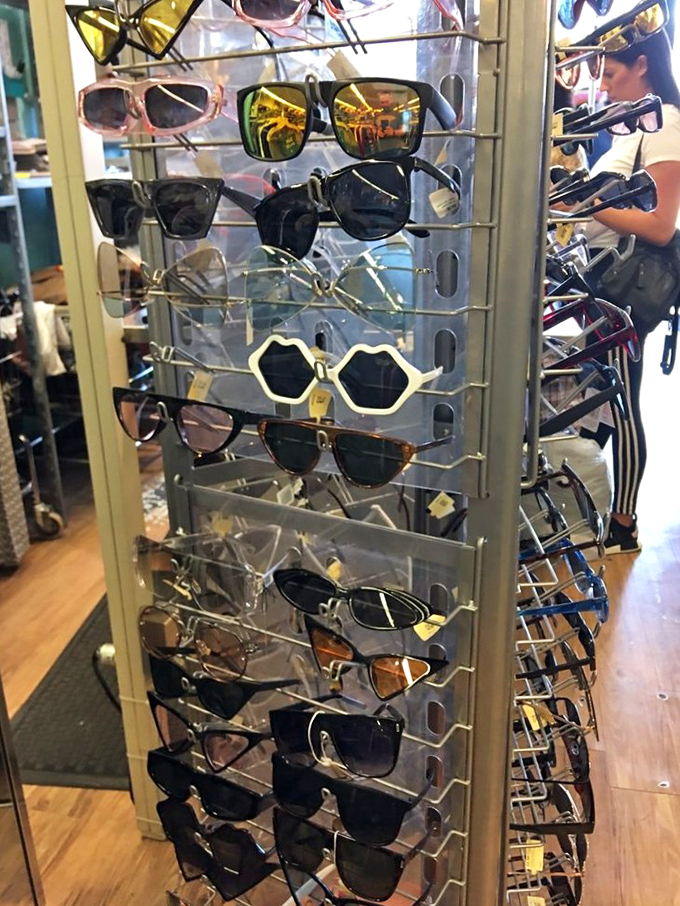 The sunglasses display offers instant personality upgrades for under $20. From incognito movie star to quirky art teacher, find your alter ego here.