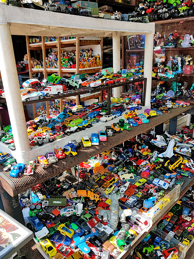 Toy collectors' paradise where childhood memories are stacked bumper-to-bumper, waiting to join someone's cherished collection or playroom floor.