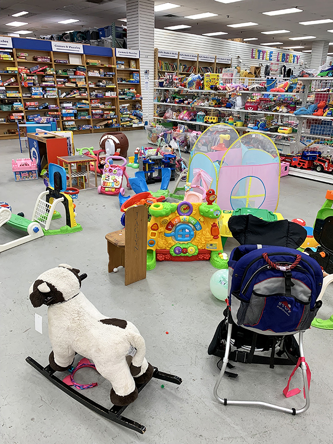 Kid paradise or parent's budget-saver? This toy section offers everything from barely-used educational games to the rocking horse your toddler will outgrow before you know it.