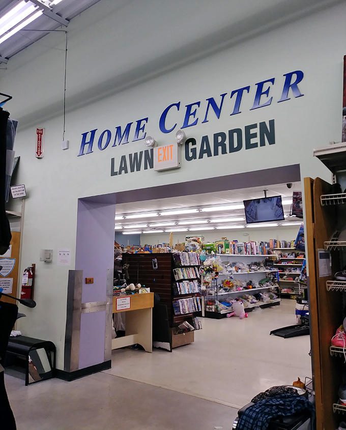 The Home Center sign beckons with promises of garden tools, household gadgets, and unexpected treasures beyond.