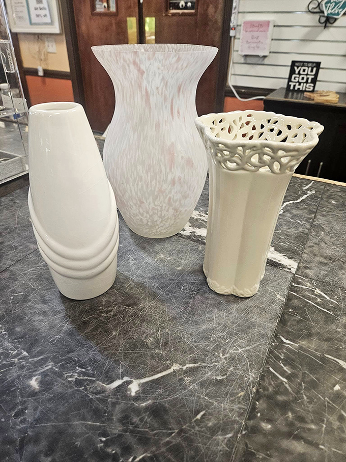 Elegant vases await fresh flowers and new homes. These sophisticated pieces would cost triple at home d&eacute;cor boutiques.