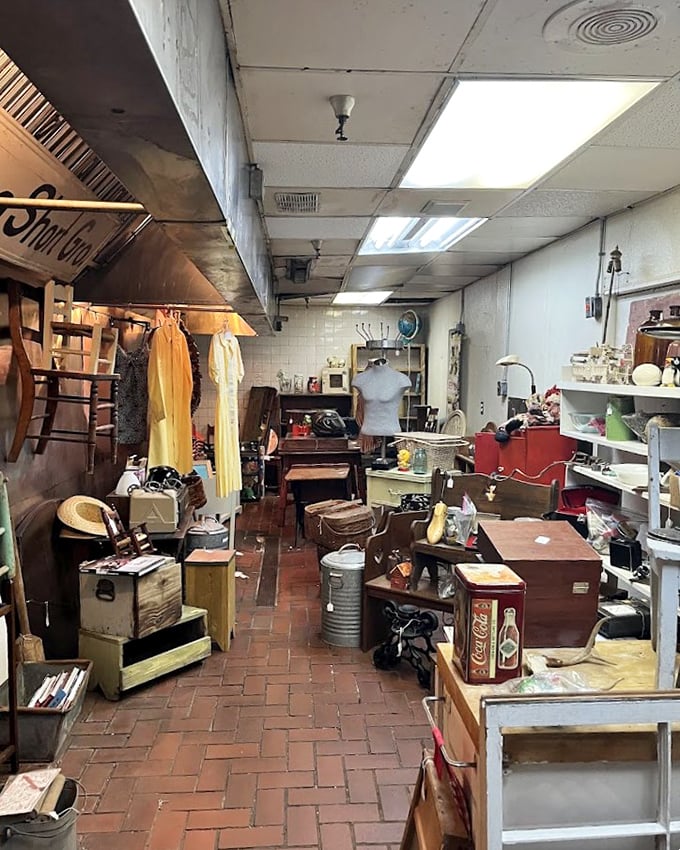 Brick floors and jumbled treasures create the perfect hunting ground. This isn't shopping—it's an expedition into America's material past.