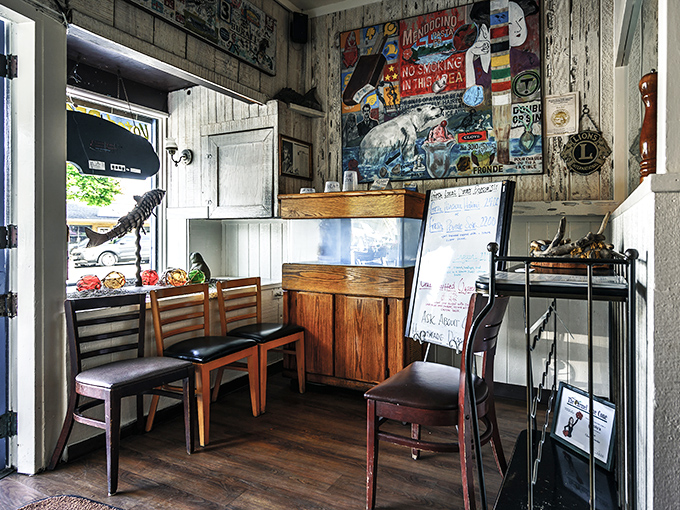 The waiting area feels like the cozy cabin of a well-loved fishing boat, where anticipation is the first course of every meal.