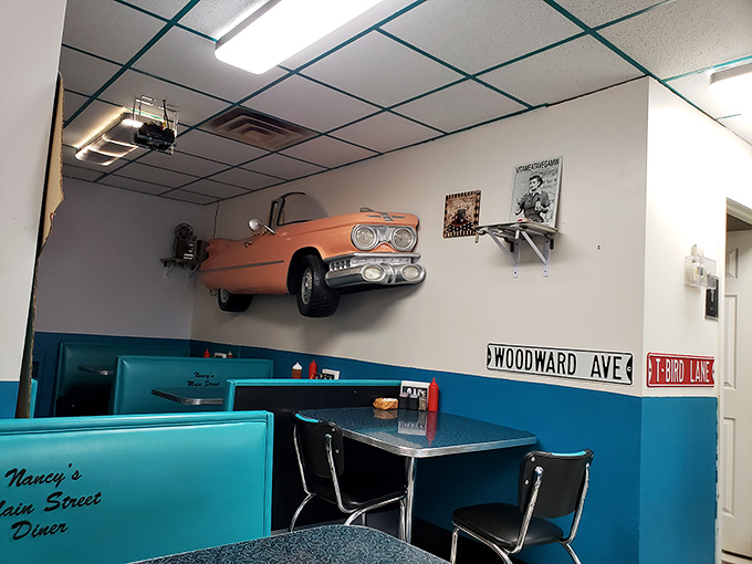 Automotive nostalgia meets breakfast bliss &ndash; that vintage car on the wall has witnessed countless first dates, family gatherings, and morning-after recoveries.