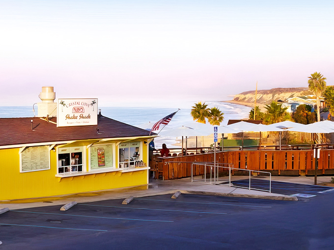 The Crystal Cove Shake Shack's sunny yellow building offers date shakes with a side of Pacific Ocean views.