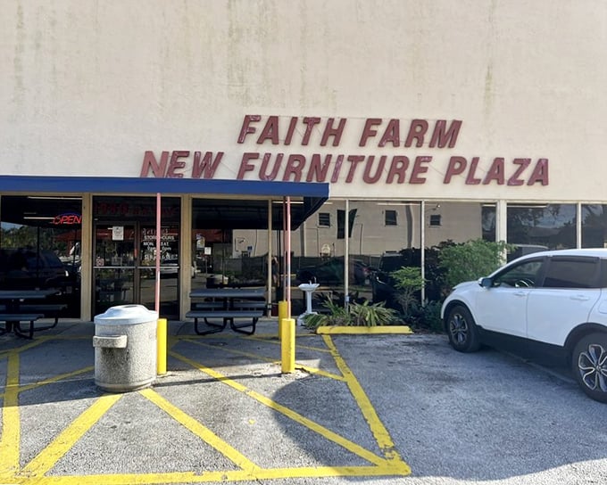 Faith Farm's weathered exterior holds decades of community support and incredible bargain discoveries. 