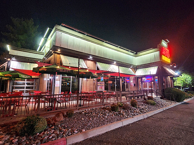 This roadhouse's sprawling patio promises Southern hospitality meets Western beef - where every meal feels like a backyard barbecue celebration.