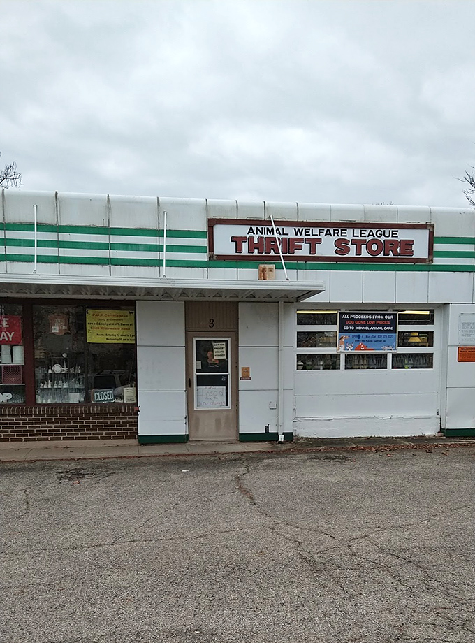 The Animal Welfare League Thrift Store's vintage exterior speaks to its no-frills approach. Shopping that helps furry friends is always in style!