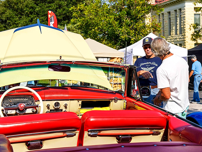 Classic cars often make appearances at Johnson City Market. This vintage convertible probably has stories that would make your grandfather nod in appreciation!
