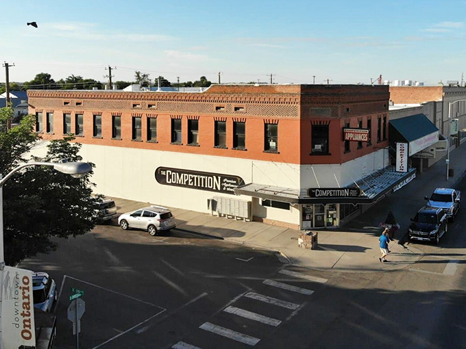 The Competition building in Ontario represents the town's greatest retirement advantage—no competition for affordable living in Oregon.