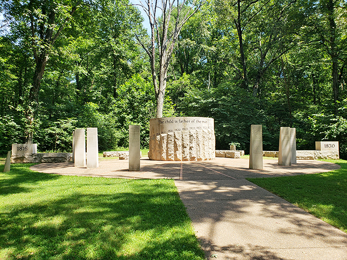 The Bicentennial Plaza marks Lincoln's years in Indiana with elegant simplicity, inviting visitors to walk through history one step at a time.