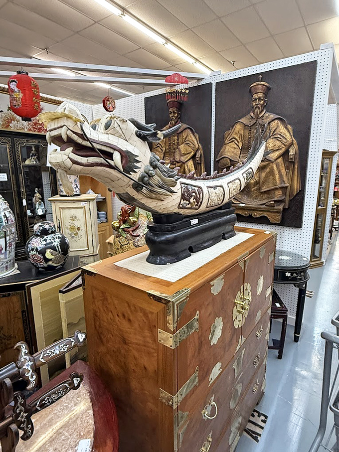 Eastern treasures that transform ordinary rooms into exotic spaces. That carved tusk would make even the blandest mantel Instagram-worthy.