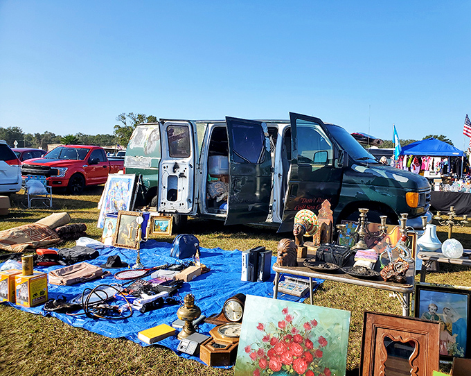 The "everything but the kitchen sink" display. Though if you look hard enough, there's probably a vintage sink somewhere in this treasure pile.