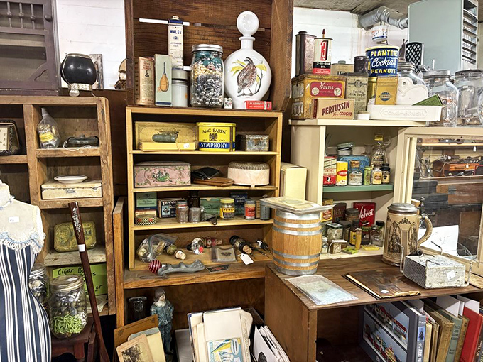A time capsule of American kitchen history. Those vintage Planters Peanuts tins and baking supplies witnessed countless family recipes come to life.