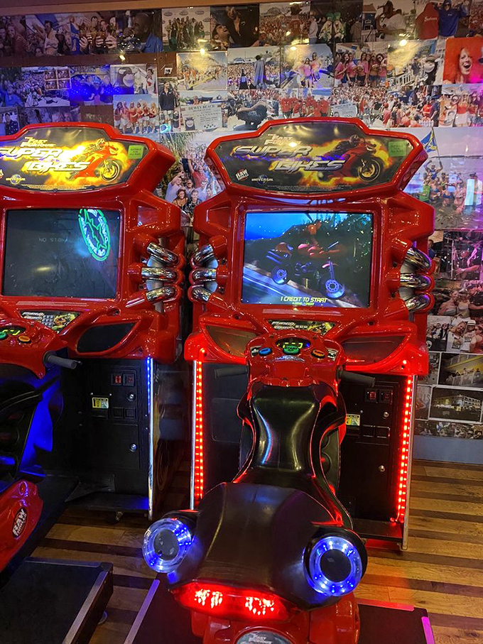 Where else can you race motorcycles between bites of crab cake? The Starboard's arcade area proves adulthood is just childhood with better beverages. 