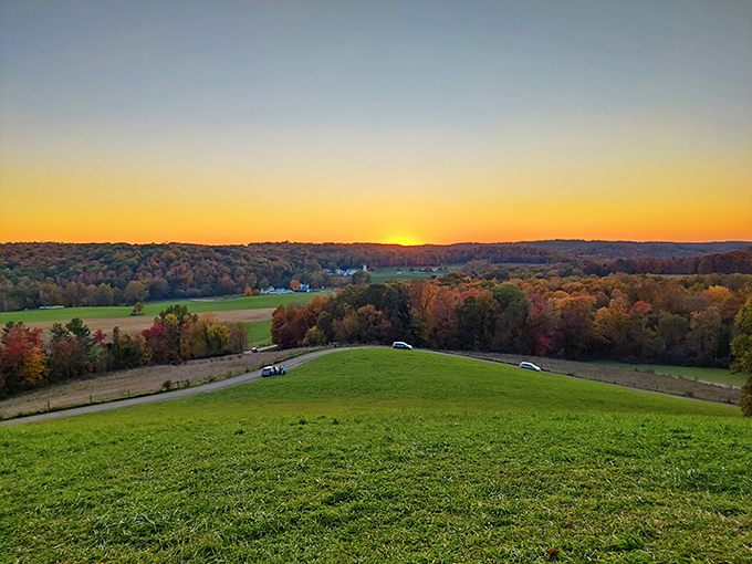 Sunset transforms ordinary farmland into extraordinary artwork. Van Gogh would've set up his easel right here.