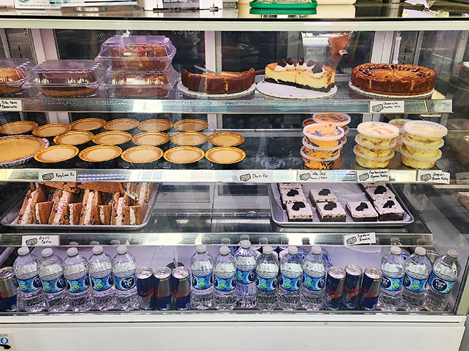 A baker's showcase where tarts, cakes, and pastries compete for attention in the most delicious beauty contest imaginable.