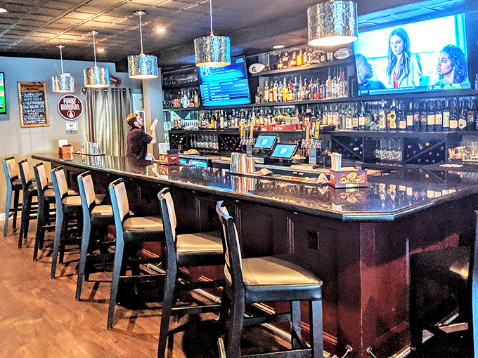 A bar stocked for serious business &ndash; where decisions between bourbon and beer are contemplated with appropriate gravity.