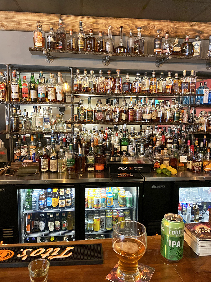 Bourbon heaven exists, and it's right here in New Philadelphia. This impressive wall of amber goodness would make even the most seasoned whiskey aficionado weak in the knees.