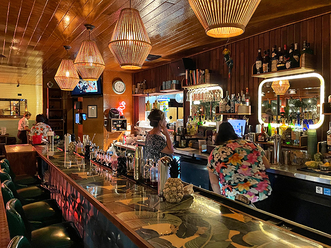 Bar seating: where solo diners become regulars and bartenders become therapists who serve Mai Tais instead of advice.