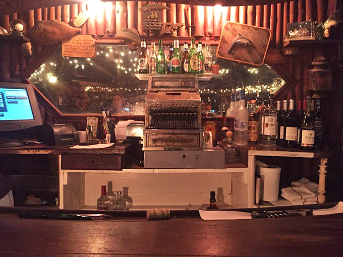 This bar setup might not win design awards, but it's perfectly equipped for what matters: pouring honest drinks in a genuine setting.
