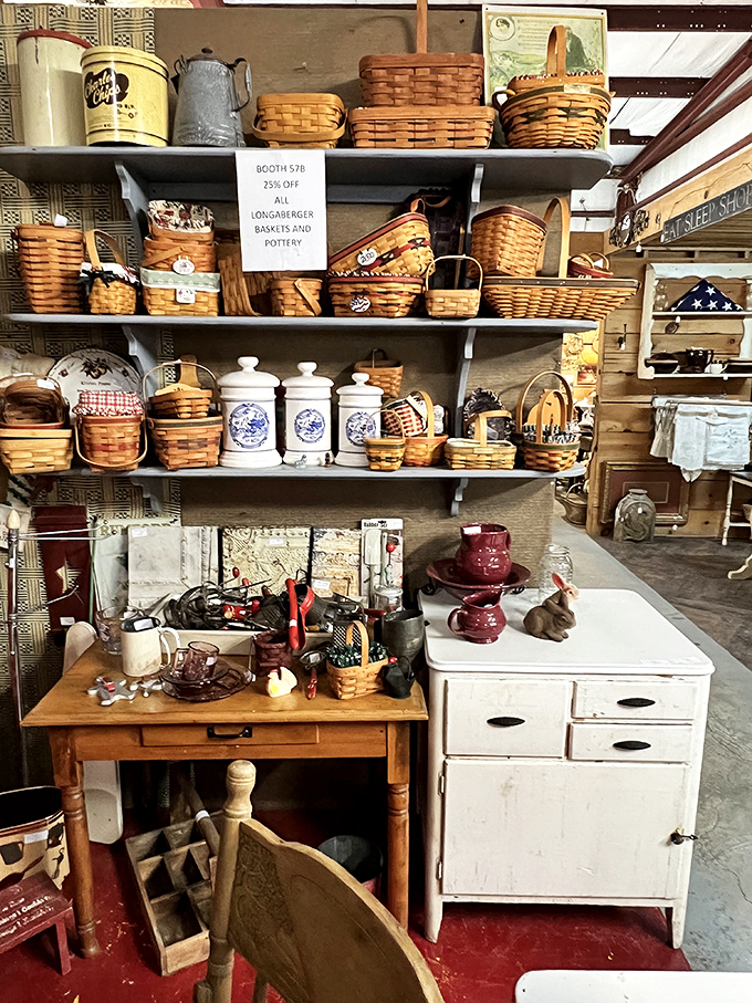 Basket heaven! Longaberger collectors, shield your wallets&mdash;this booth's impressive collection might just weave its way into your heart and home.