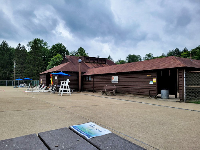 The bathhouse&mdash;civilization's compromise with wilderness. "Yes, you can commune with nature AND have a hot shower afterward."