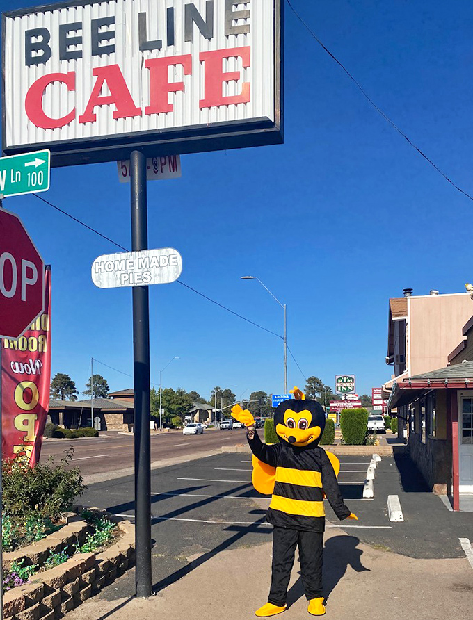 Even the bee mascot knows where to find the best homemade pies in Payson. Follow the yellow and black road to flavor town.