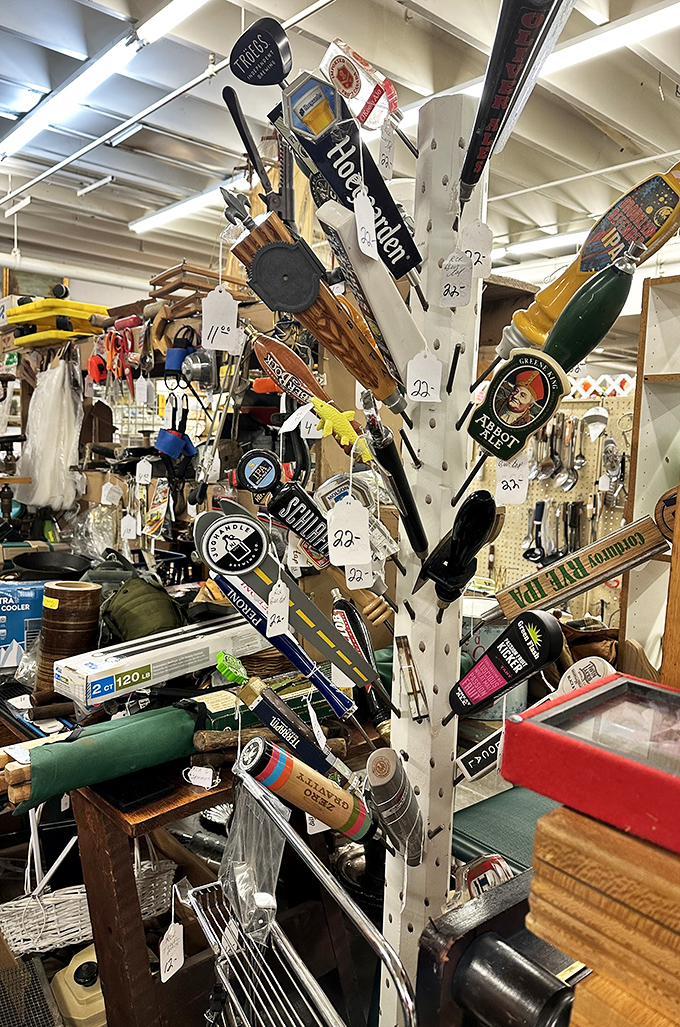 Beer tap handles that have poured more drafts than a novelist – each one a conversation piece with a story.