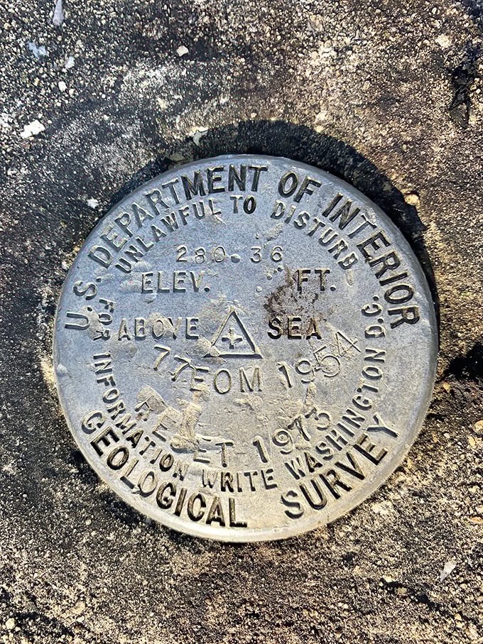 This unassuming benchmark has quietly witnessed decades of travelers, marking both elevation and the passage of time beside the historic span.