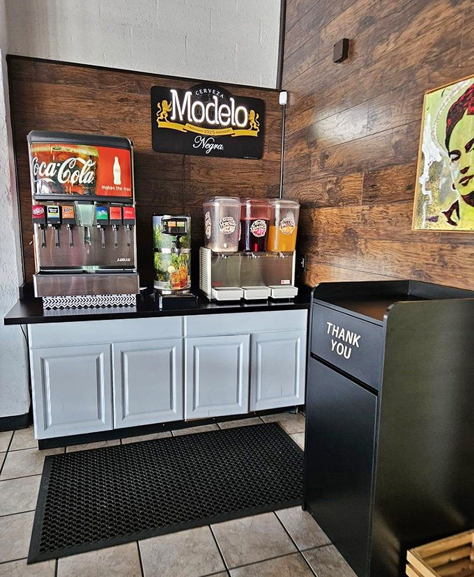 The beverage station offers liquid companions for your tamale journey – from Mexican sodas to refreshing aguas frescas.