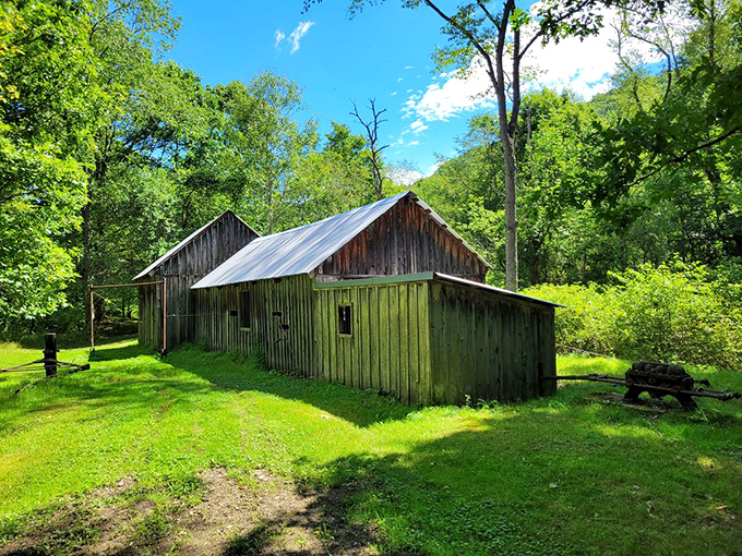 This weathered wooden structure whispers tales of frontier life when "striking oil" changed everything in northwestern Pennsylvania.