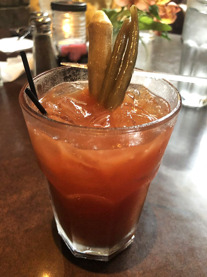 This Bloody Mary isn't just a cocktail—it's a spicy, savory appetizer in a glass with garnishes standing at attention.