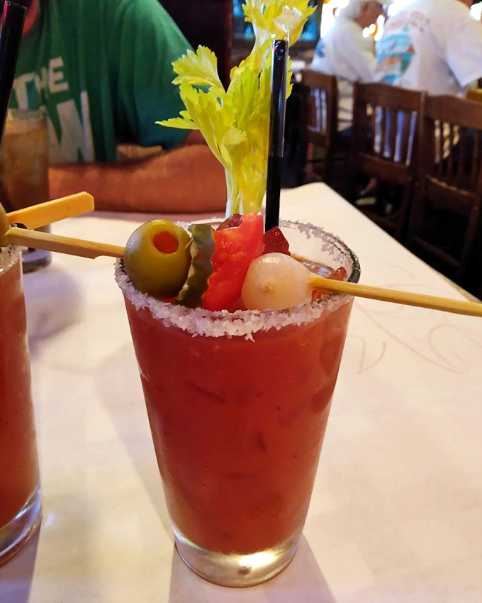 A Bloody Mary that's practically a meal unto itself, garnished with enough vegetables to count as your daily serving. Breakfast of champions!