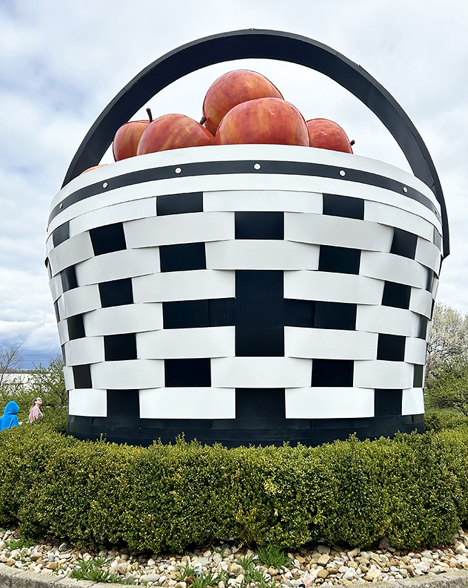 Looking up at basket magnificence! The woven pattern creates a hypnotic effect that makes you wonder how many actual baskets were sacrificed to create this giant.