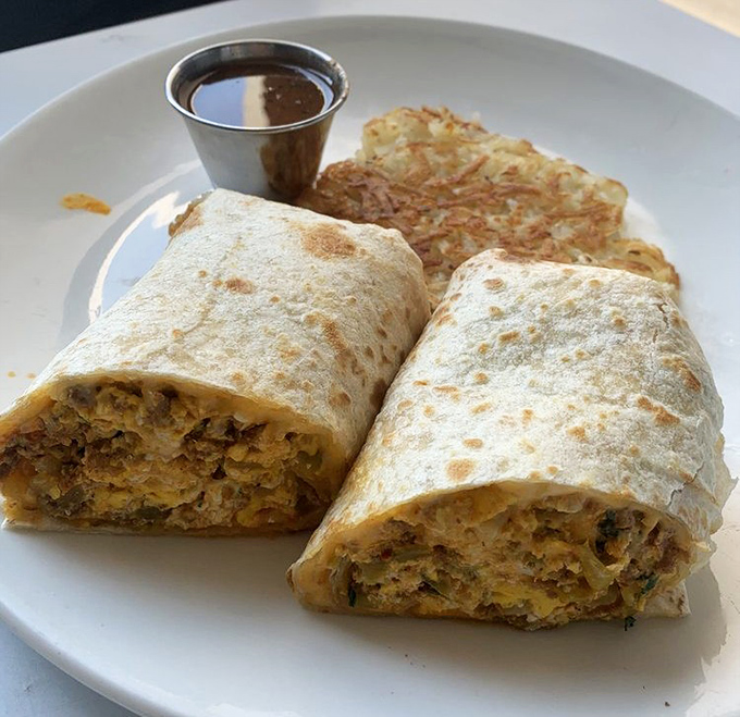 Breakfast burritos that don't mess around &ndash; packed tight with savory fillings and served with hash browns that deserve their own fan club.