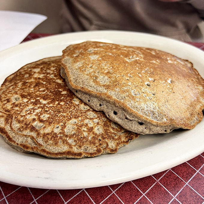 Buckwheat pancakes with the perfect golden-brown complexion&mdash;like edible frisbees of joy that make maple syrup feel like it's found its soulmate.