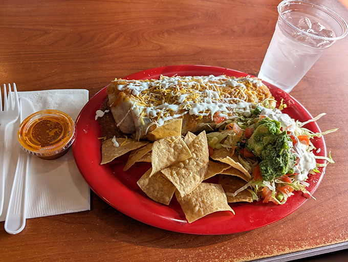 This burrito plate doesn't just feed you&mdash;it hugs your soul with cheese, embraces your spirit with salsa, and comes with bonus chips.