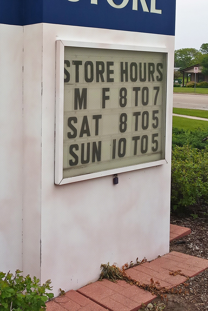 The store hours sign&mdash;memorize these numbers like winning lottery digits if you want first crack at the freshest donations.