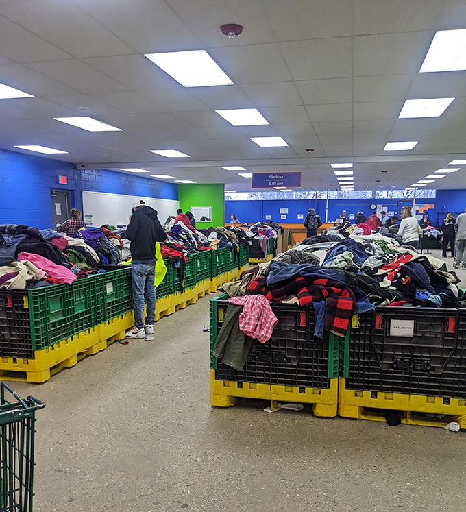 The colorful chaos of communal bargain hunting. Everyone equal in the quest for that perfect something they didn't know they needed.