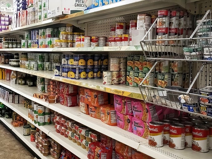 Pantry staples stacked with mathematical precision. The building blocks of countless Wisconsin family dinners, all at pocket-friendly prices.