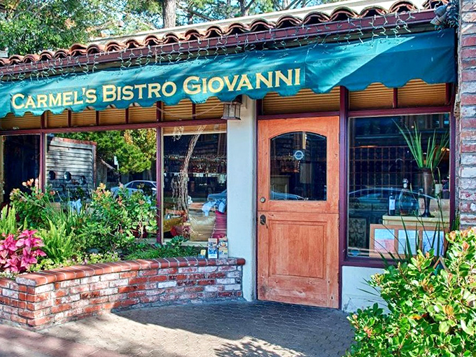 Bistro Giovanni's flower-framed entrance is the culinary equivalent of a warm hug, promising Italian comfort in a California setting.