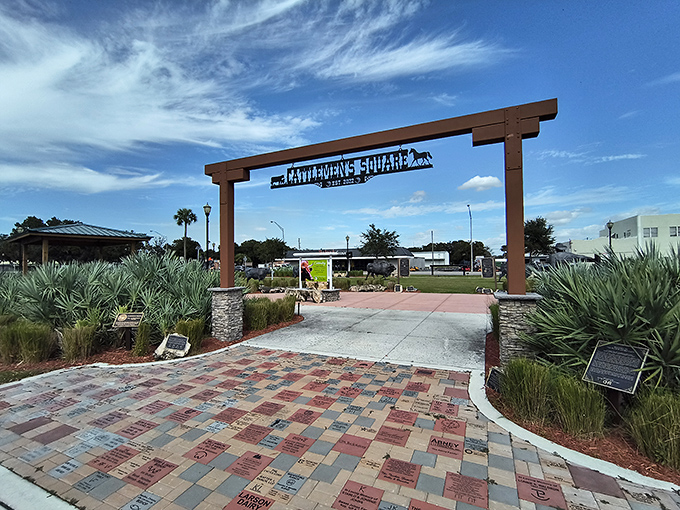 Cattleman's Square welcomes visitors with an archway that says "authentic Florida" without a single mouse-eared souvenir in sight.
