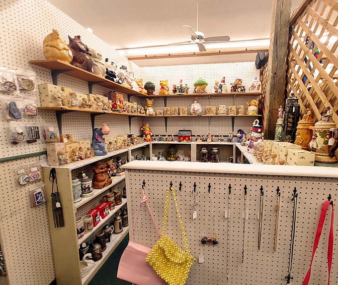 This corner of collectible creatures and figurines is where childhood memories and future garage sale inventory peacefully coexist.