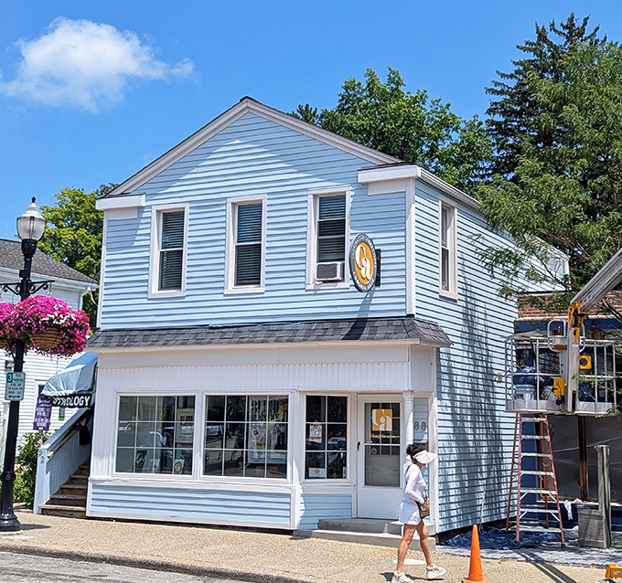 This charming blue clapboard shop looks like it was plucked straight from a seaside village and dropped into Ohio's most picturesque downtown. 